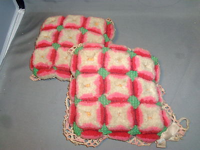 Pair 19th century Antique Amish Wool Stump Work Needlework Pillows Lace ...