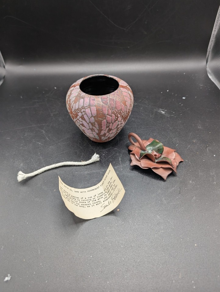 Sarah Frederick Hand Crafted Studio Art Pottery Oil Vase 4 Inch apple ...