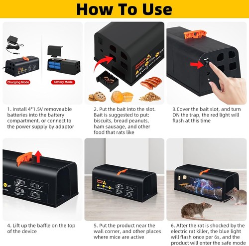 2024 Electric Mouse Trap Zapper with Anti-Escape Baffle,Battery Black ...