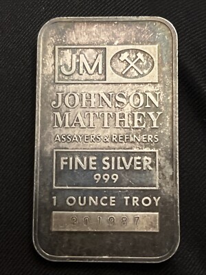 Vintage 1 Oz 999 Silver JM Johnson Mathey Assayers & Refiner Bar B12 | eBay