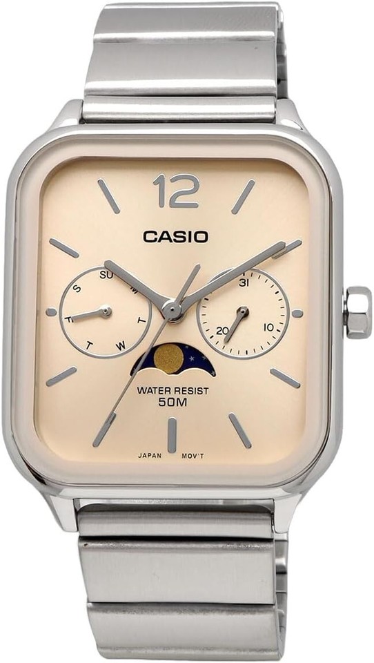 CASIO MTP-M305D-9AV MOONPHASE QUARTZ ANALOG TAN DIAL WATCH Champagne | eBay