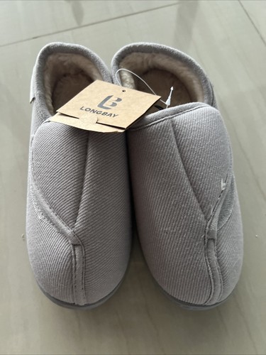 Long Bay Slippers Women's 8 Gray Memory Foam Fleece Lined Diabetic ...