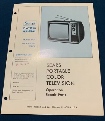 Sears Portable Color Television Owner's Manual Model No 564.40610500 ...