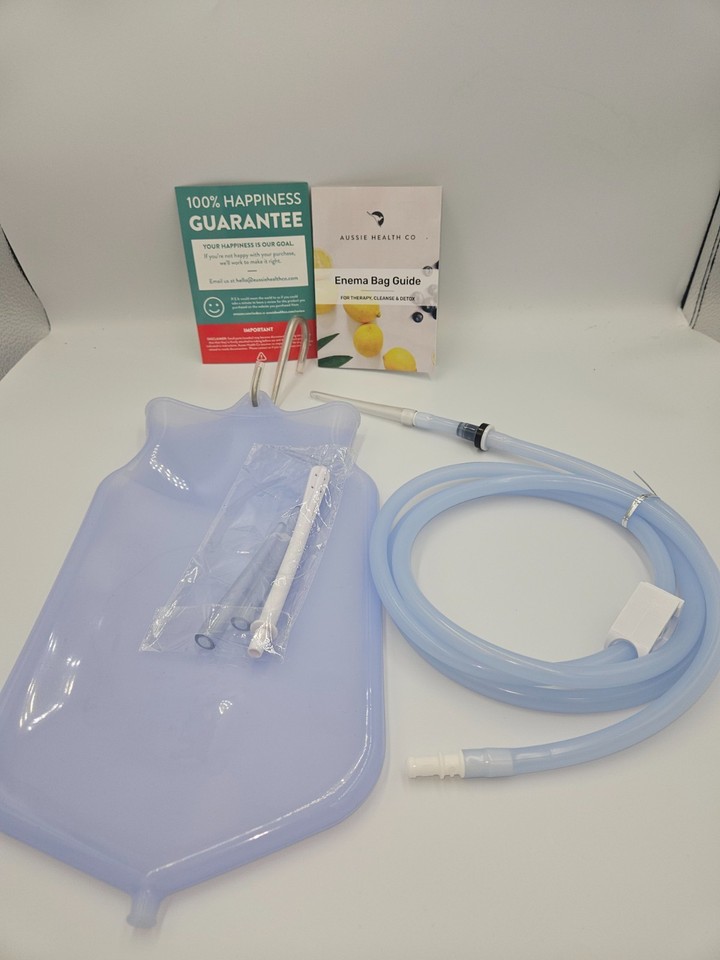 NEW Aussie Health Co Enema Bag Kit (2L) Silicone Reusable Colon Cleanse ...