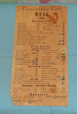 vintage CALIFORNIA CAFE MENU | eBay