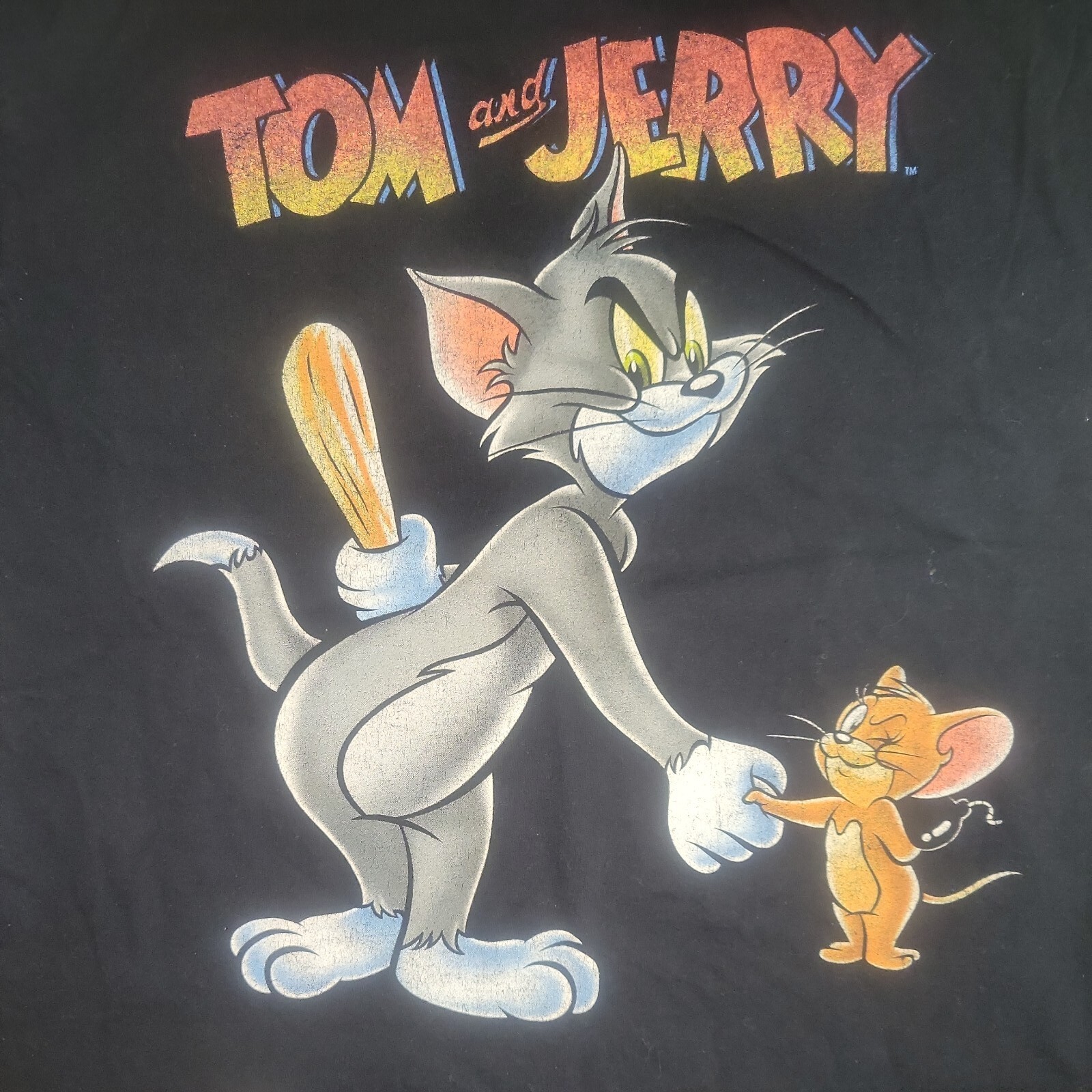 Tom and Jerry Cartoon Hand Shake T-Shirt XL Black - Gem