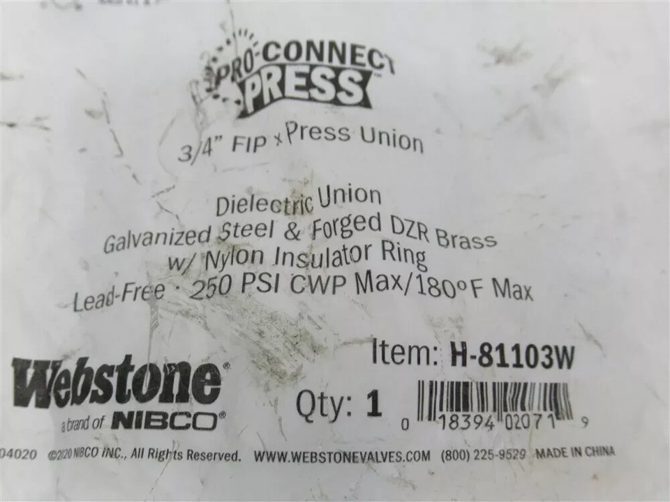 Lot of THREE~~Webstone H-81103W Dielectric Union 3/4” FIP x PRESS | eBay