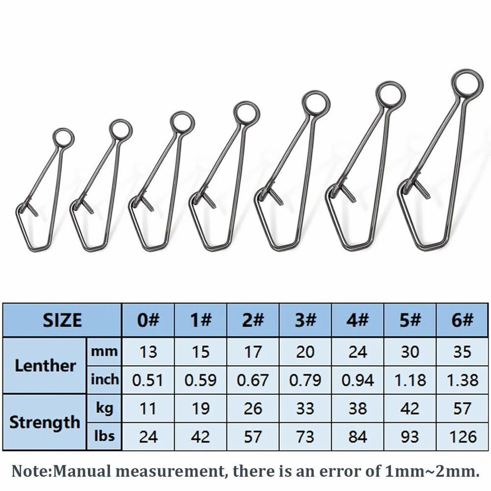 50Pcs Fishing Snaps Stainless Steel Clip Line Connector Fishing Tackle ...
