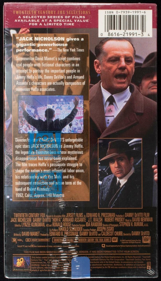 NEW Hoffa VHS Tape 20th Century Fox Selections 1992 Sealed | eBay