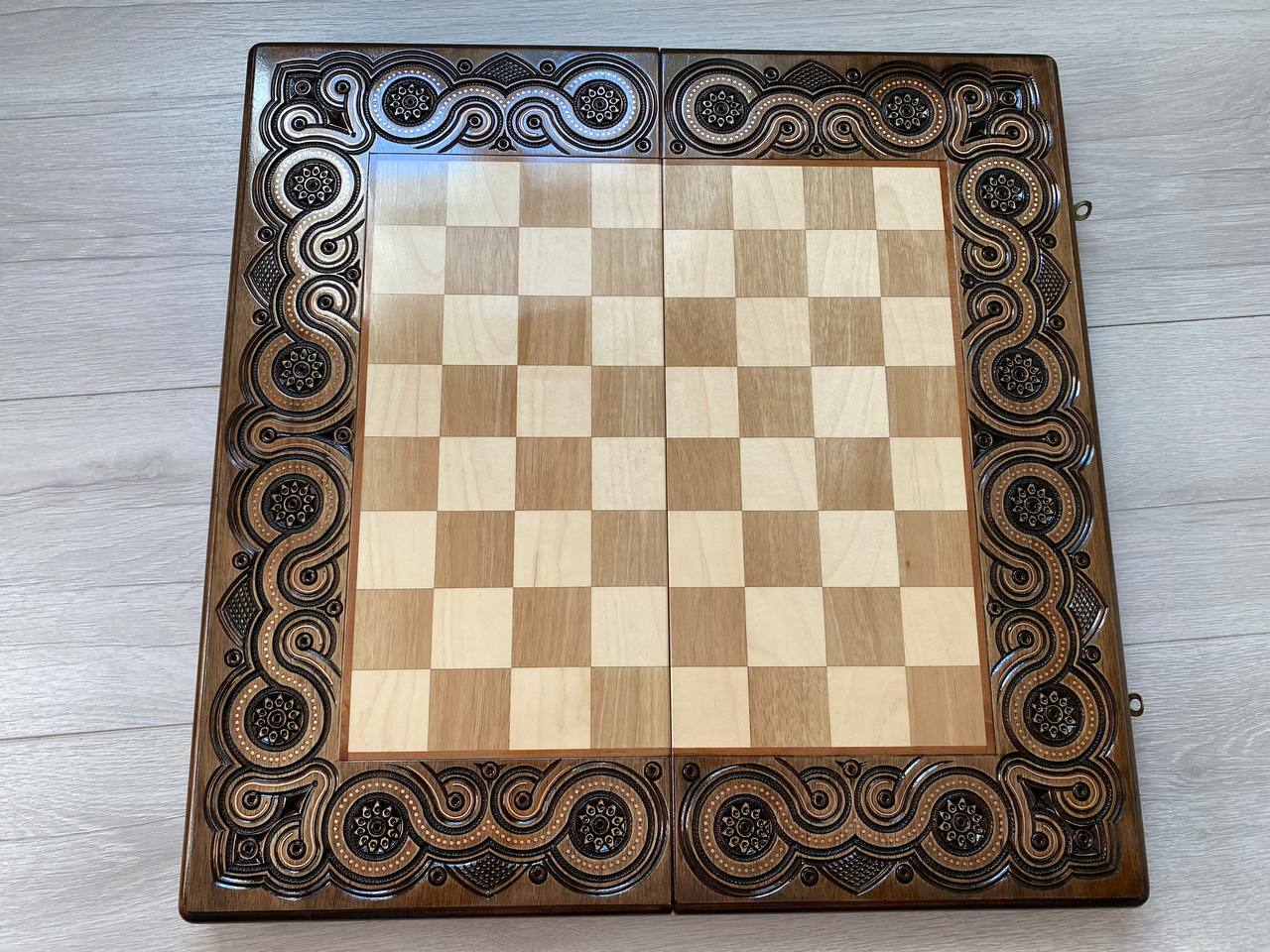Handcarved Chess Set, Handmade Chess and Backgammon, Wooden Chessboard ...