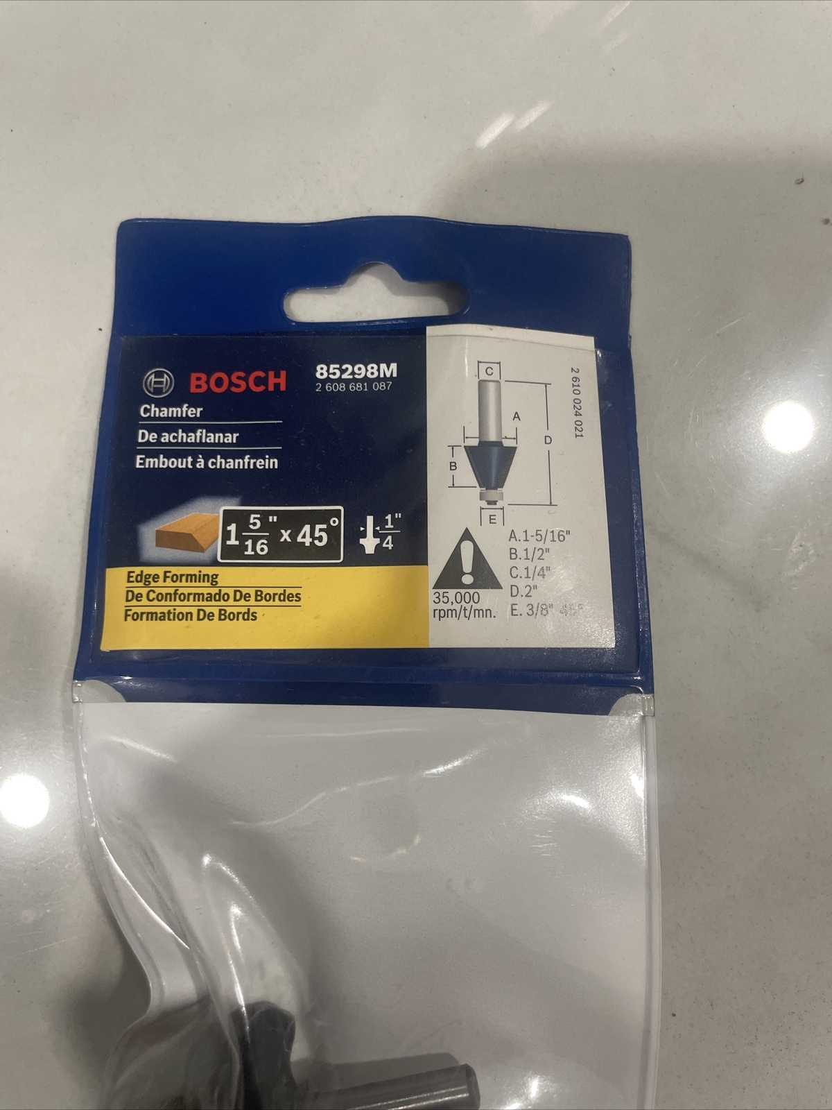 Bosch 85298M 1-1/2" 45 Deg Carbide Tipped Double Flute Chamfer Router ...