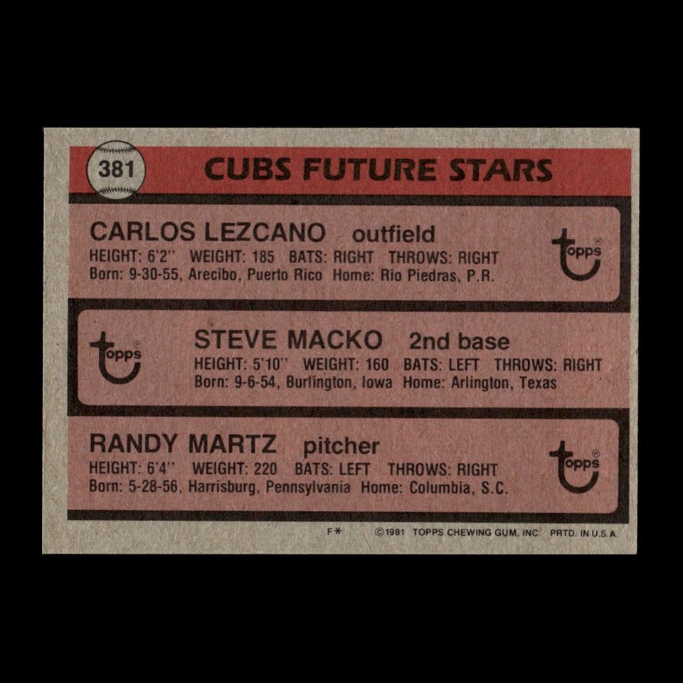 Cubs Future Stars - Carlos Lezcano/Steve Macko/Randy Martz 1981 Topps ...