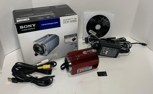Sony Red Handycam DCR-SR68 w/4GB card, AC adapter,Cd & Box NO BATTERY ...