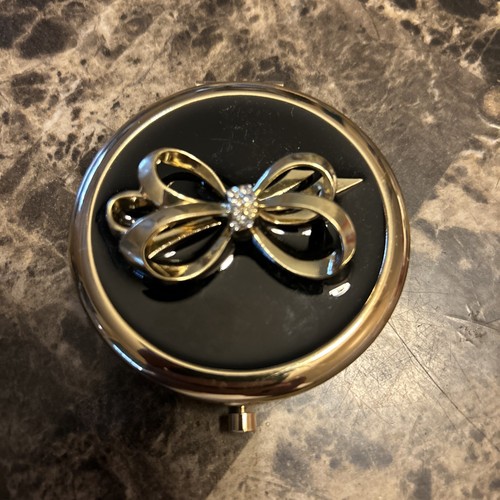 Avon Iconic Compact Mirror with Bow Accent & Rhinestones Gold/Black ...