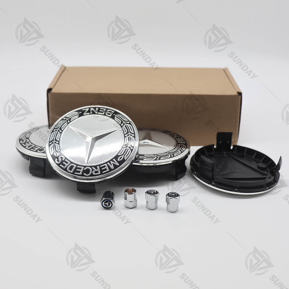 8x Black Center Chrome Star Wheel Center Caps Hub Cover Rim for AMG ...