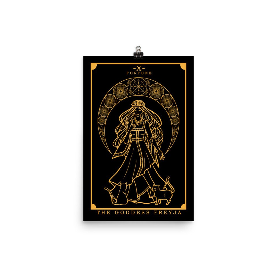 Gold Freyja Tarot Card Poster Wiccan Norse Goddess Freya Pagan Witch ...