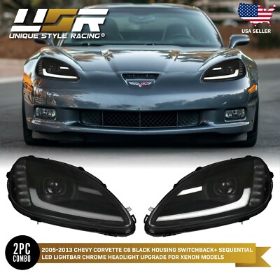 C7 Style Sequential Switchback LED BLK Headlight For 05-13 C6 Corvette ...