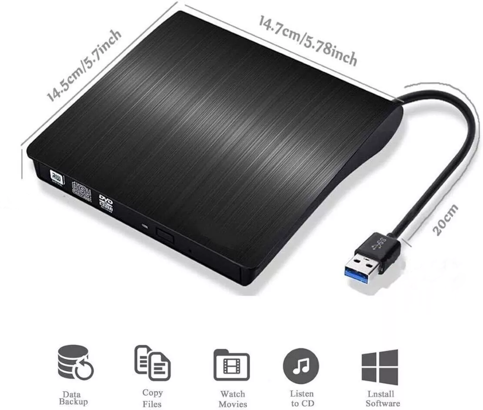 Slim External CD DVD RW Drive USB 3.0 Portable Burner Player Black For ...