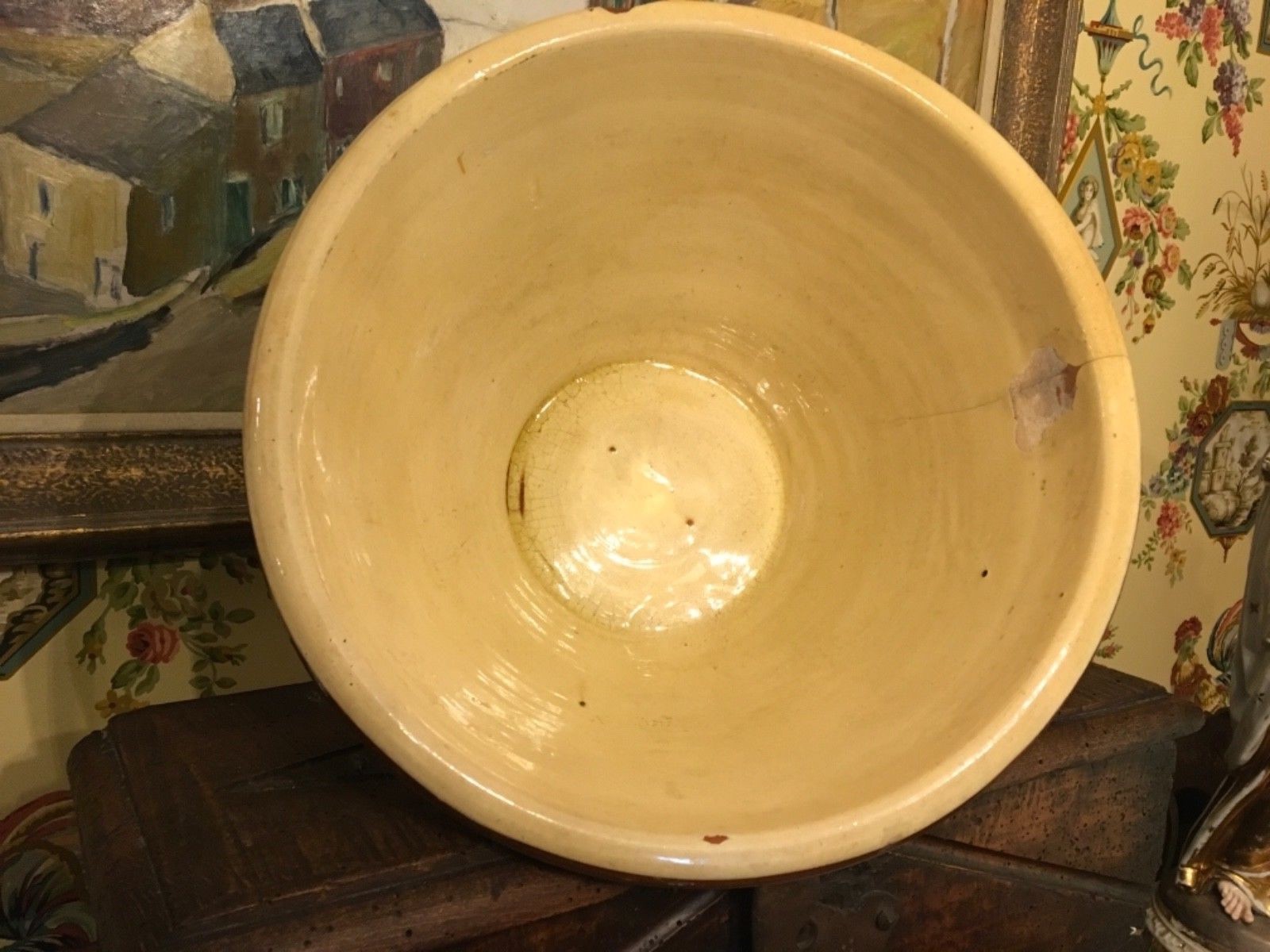 Antique Yellow French Pottery Pancheon Dairy Bread Confit Bowl Circa ...
