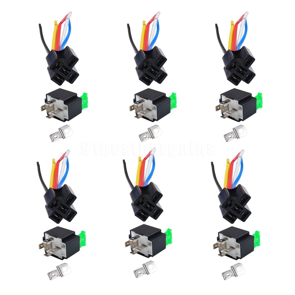 6Pcs 5Pin DC24V 30A Motor Fuse Relay Switch Power with Harness ...