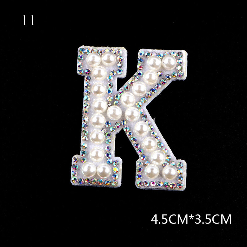 A-Z Letter Pearl Patches Rhinestone Iron Sew On Applique Alphabet ...