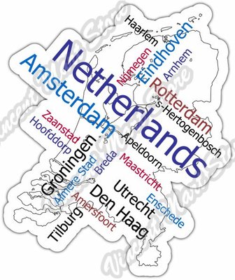 Netherlands Amsterdam Country Map Word Cloud Bumper Vinyl Sticker Decal ...