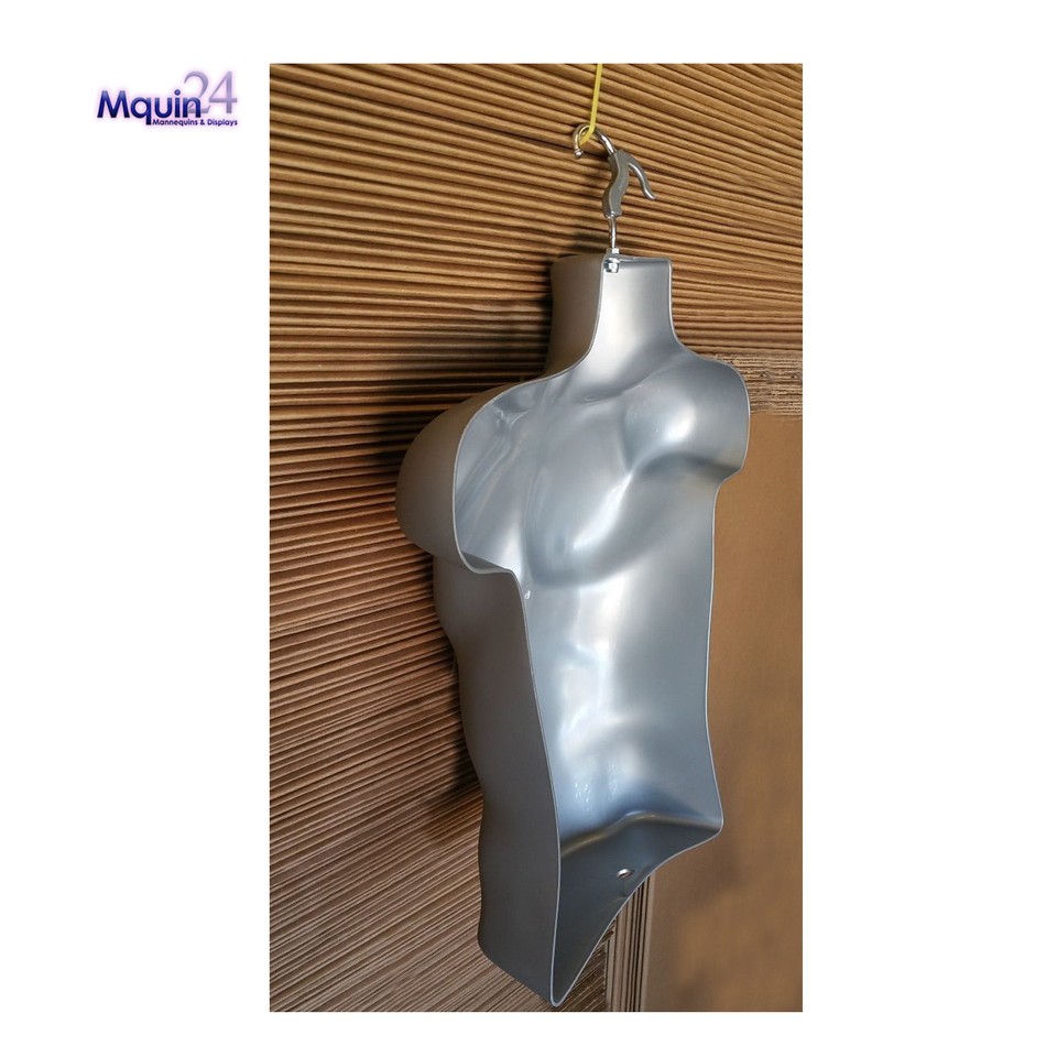 Male Torso Dress Form Grey (Silver) Table Top Stand Hanging Hook | eBay