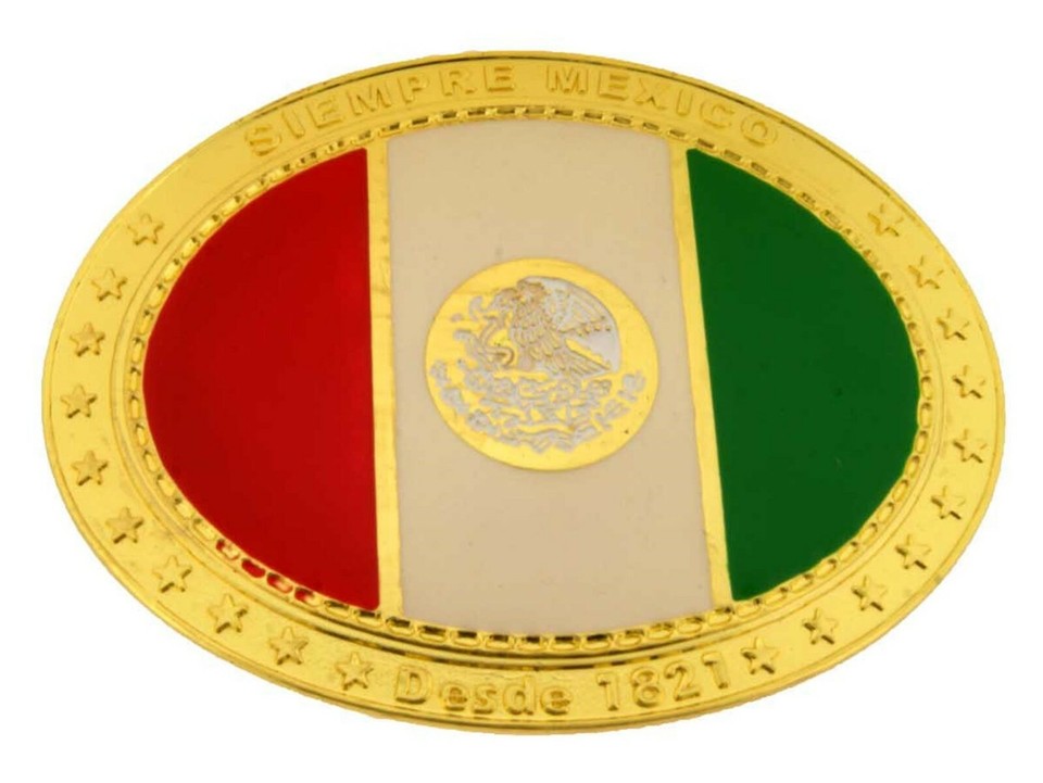 Mexico Mexican Men Women Flag Belt Buckle Vintage Silver Metal Western ...