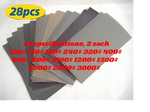 Sandpaper Set Wet Dry 28pc 36pc 42pc 72pcs 14 specs 120-3000 Grit ...