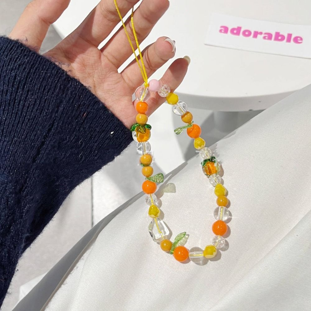 Hanging Cord Beaded Phone Strap Strawberry Cellphone Pendant Phone ...