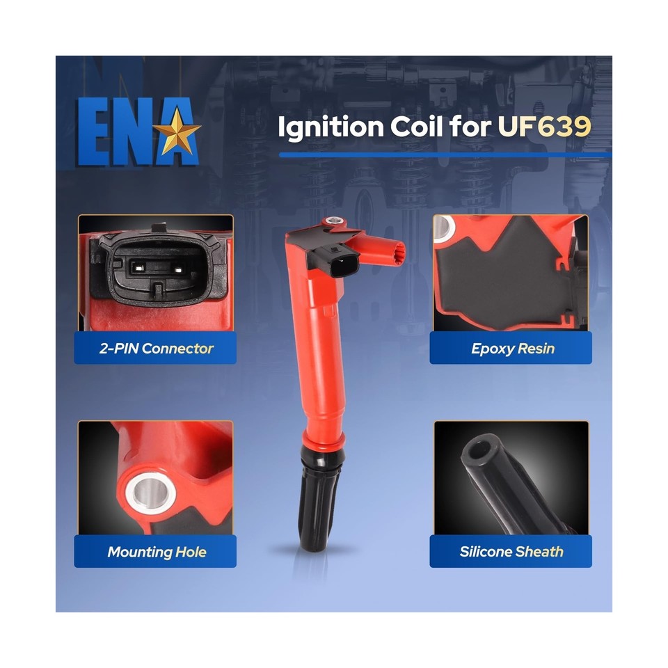 ENA Set of 8 Red Ignition Coil with 16 Platinum Spark Plug and Wire Set ...