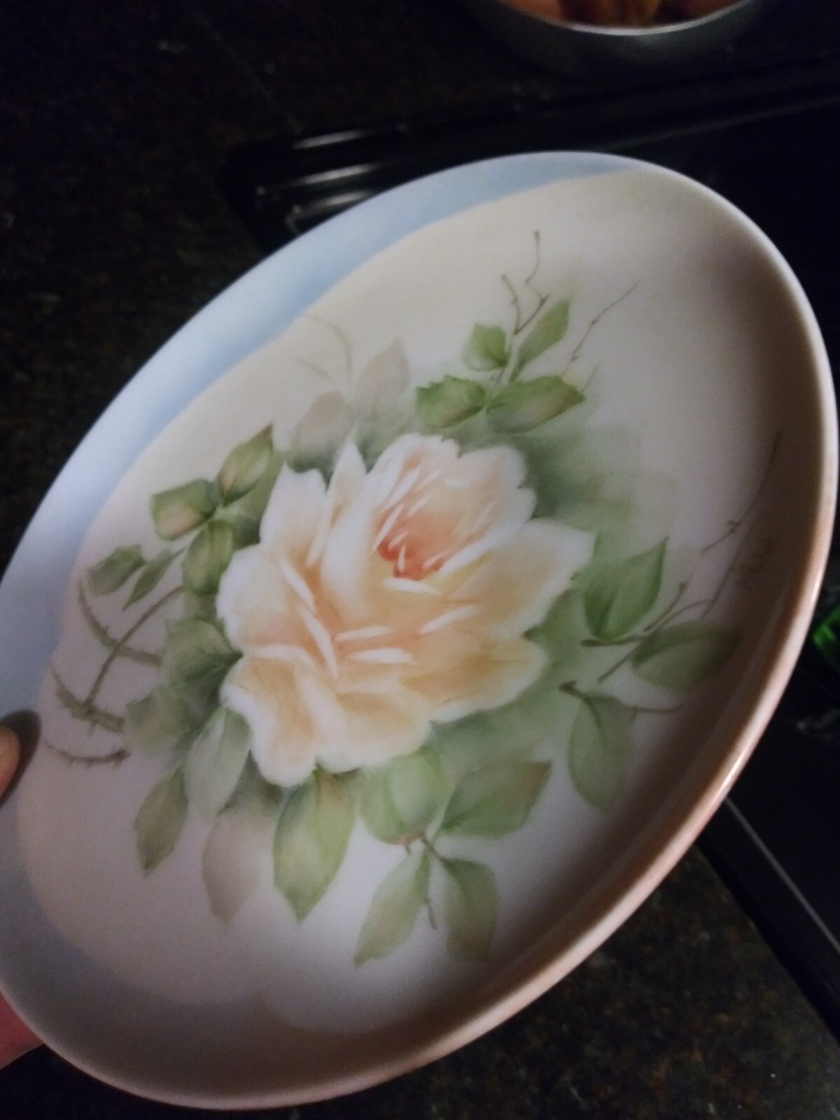 Vintage Unmarked Hand Painted Peach Rose German Decorative Plate 8" OBO ...