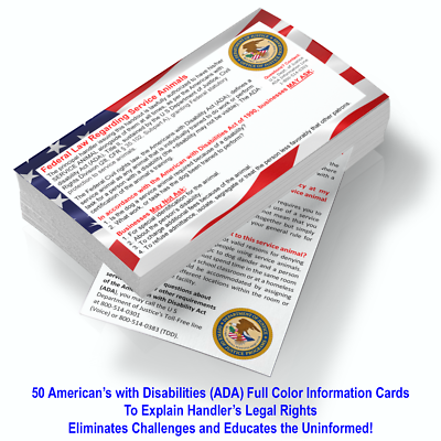 Service Dog Cards - 50 ADA Service Dog Information Cards - State Your ...