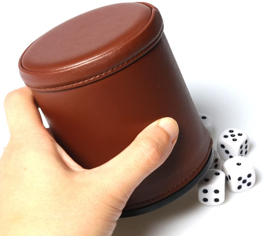 Leather Dice Cup Set Felt Lining Quiet Shaker with 5 Dot Dices for ...