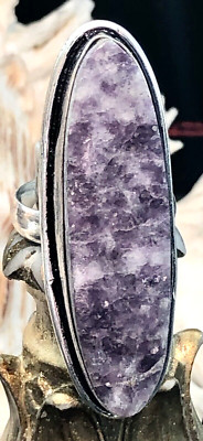 LARGE 1 3/4" Purple Lepidolite Gemstone Ring Oval .925 Sterling Silver ...