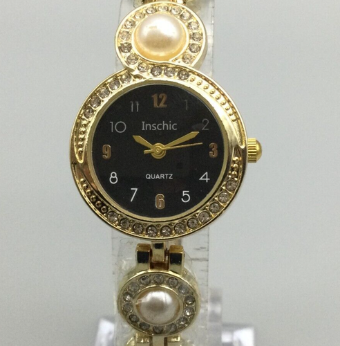 Inschic Watch Women 25mm Gold Tone Faux Pearl Bracelet Band New Battery ...