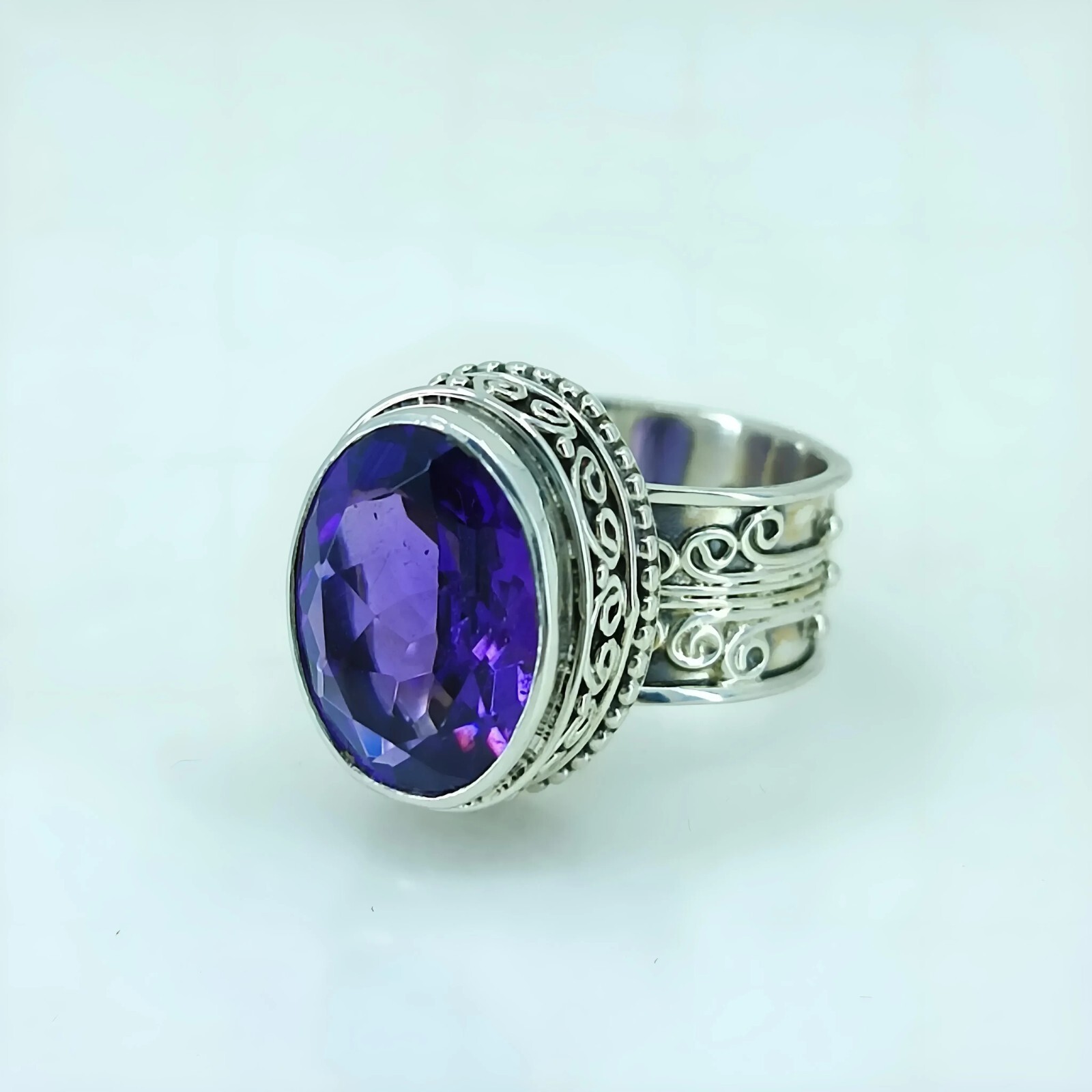 Natural Amethyst Gemstone Statement Ring Size 925 Sterling Silver | eBay