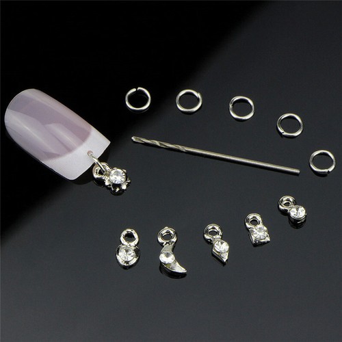 13PCS Metal Rhinestone Piercing Dangle Drill Nail Art Piercing Manicure ...