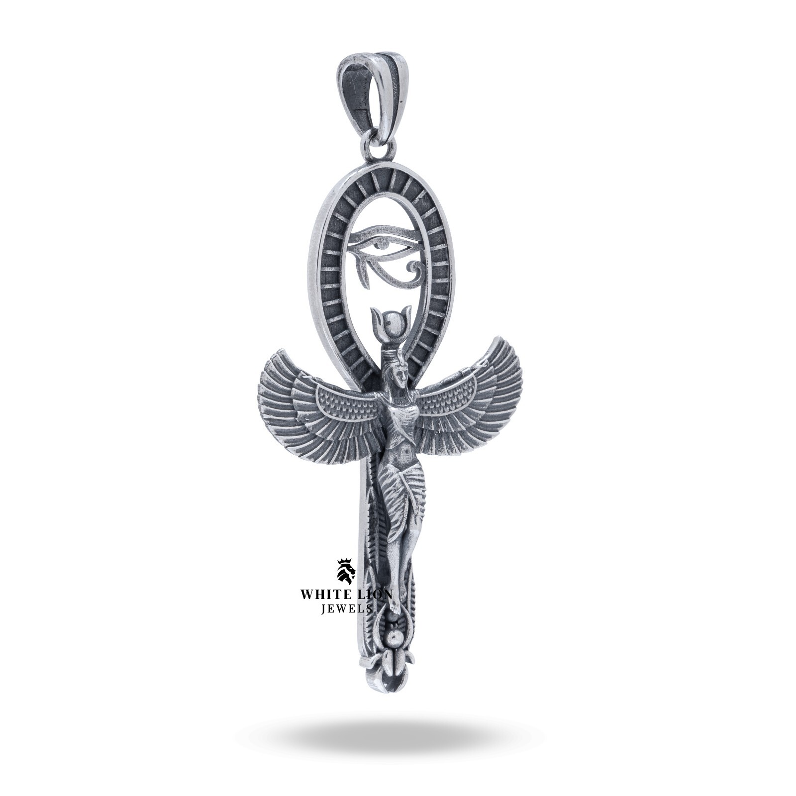 Ankh Isis Winged Egyptian Sky Goddess Horus Ancient 925 Silver Pendant ...