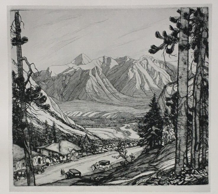 Mountain Valley Sketch Mountain Landscape Background. Alpine Peaks.