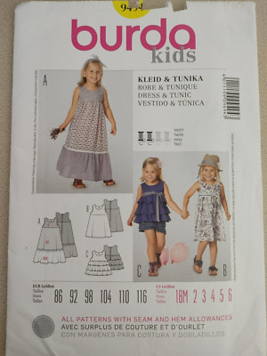 Burda Kids Pattern 9494 Child Toddler Sleeveless Dress Pattern Sizes ...