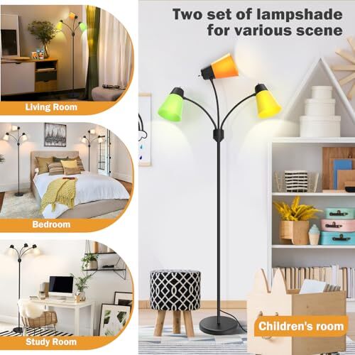 3-Light Floor Lamp, LED Medusa Muiti-Head Adjustable Arc Standing Lamp ...