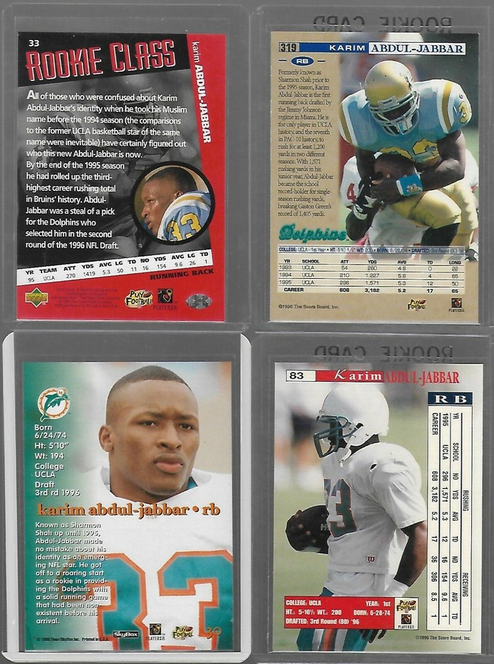 KARIM ABDUL JABBAR NFL CARD LOT OF 4 MIAMI DOLPHINS | eBay