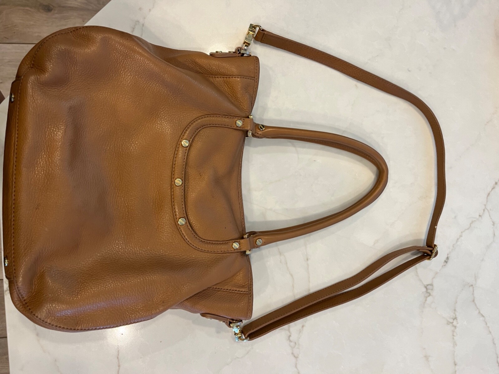 Tory Burch Amanda Satchel Purse Brown Tan Leather Gold - Gem