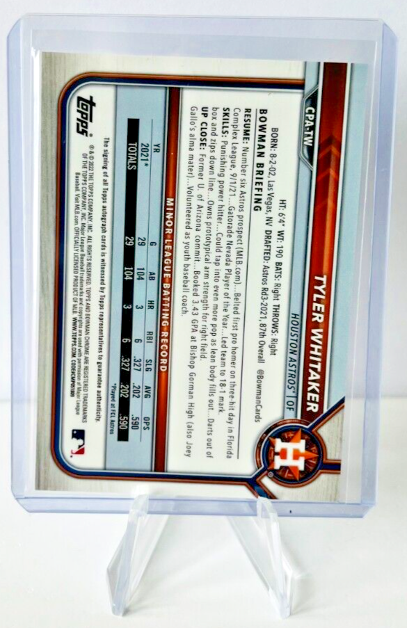 TYLER WHITAKER 2022 Bowman Chrome #CPA-TW 1st Bowman Auto Houston ...