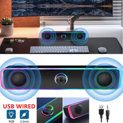 RGB PC Computer Speaker Sound Bar Surround Sound Gaming Laptop Desktop ...