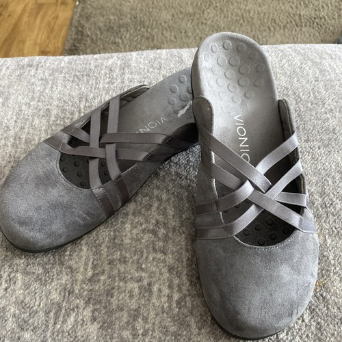 Vionic Women's Grey Suede Crossover Strap Slip On Mules Size 9 | eBay