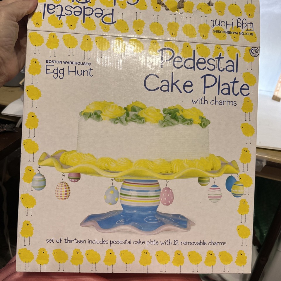 Boston Warehouse EGG HUNT Pedestal Cake Plate With 12 Removable Charms ...