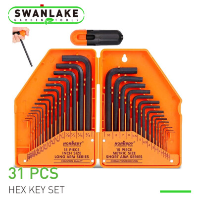 Allen Wrench Hex Key Set 31PC SAE METRIC Long Short Arm with Case FREE ...