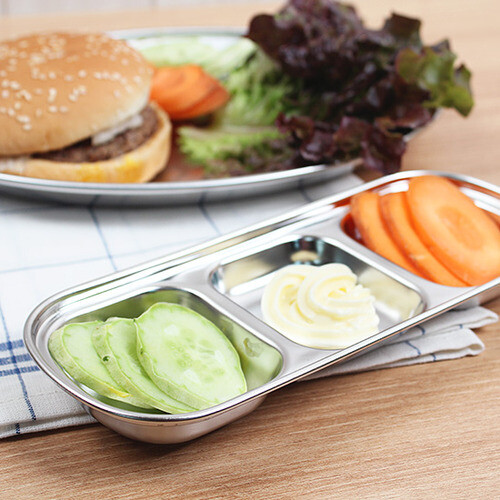 Stainless Steel Sauce Dish Divided BBQ Sauce Spice Dipping Tray Plate ...